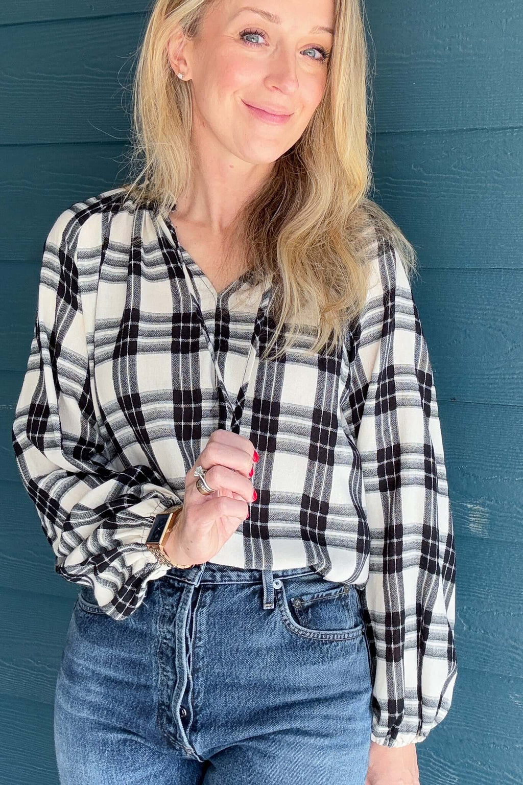 Plaid Long Sleeve Blouse – Cotton & Cashmere