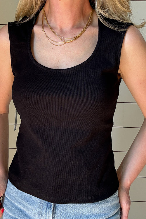 Wide Shoulder Black Tank – Cotton & Cashmere